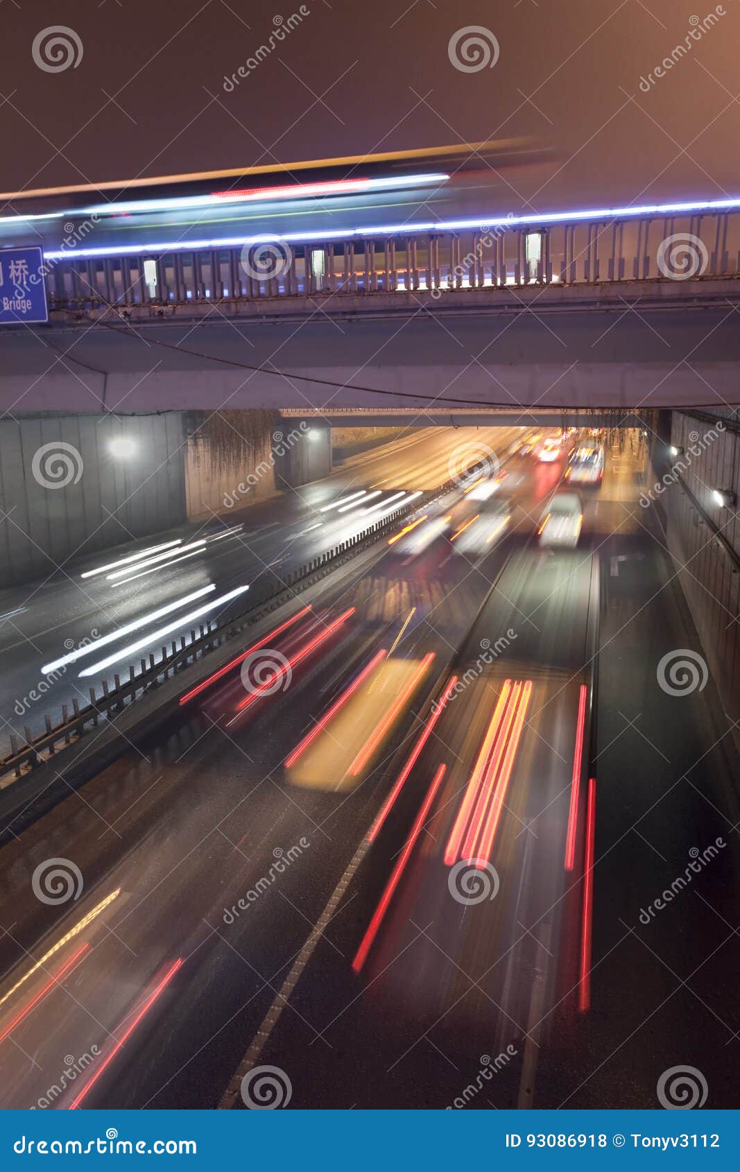 Rushing Traffic at Night in a Tunnel in Beijing Stock Photo - Image of ...