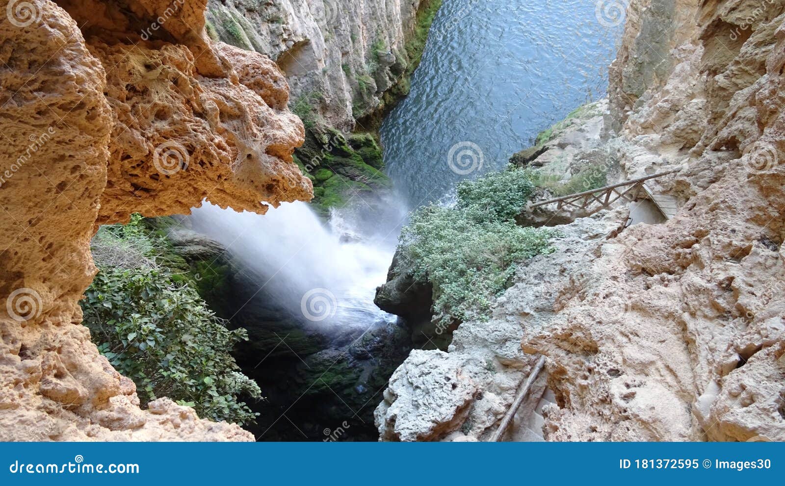 Dramatic Rushing Small Waterfall between Rocks Falling in a Canyon ...