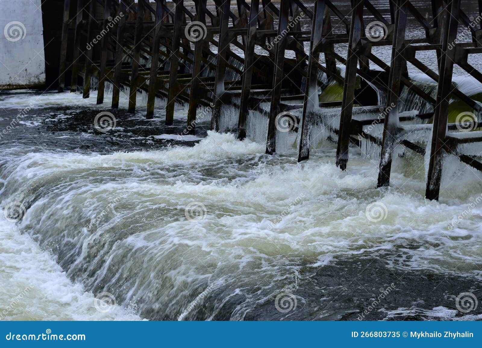 Rushing Waters and a Dam on the River. Stock Image - Image of green ...