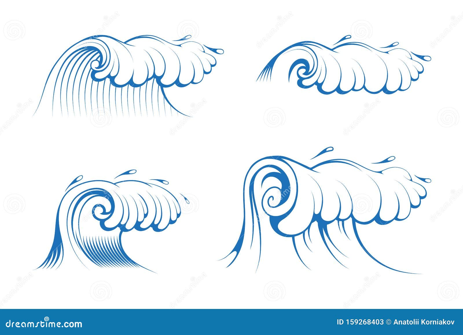 Rushing Wave. Ocean And Sea Waves. Ocean Surface Wave. Cartoon Vector ...