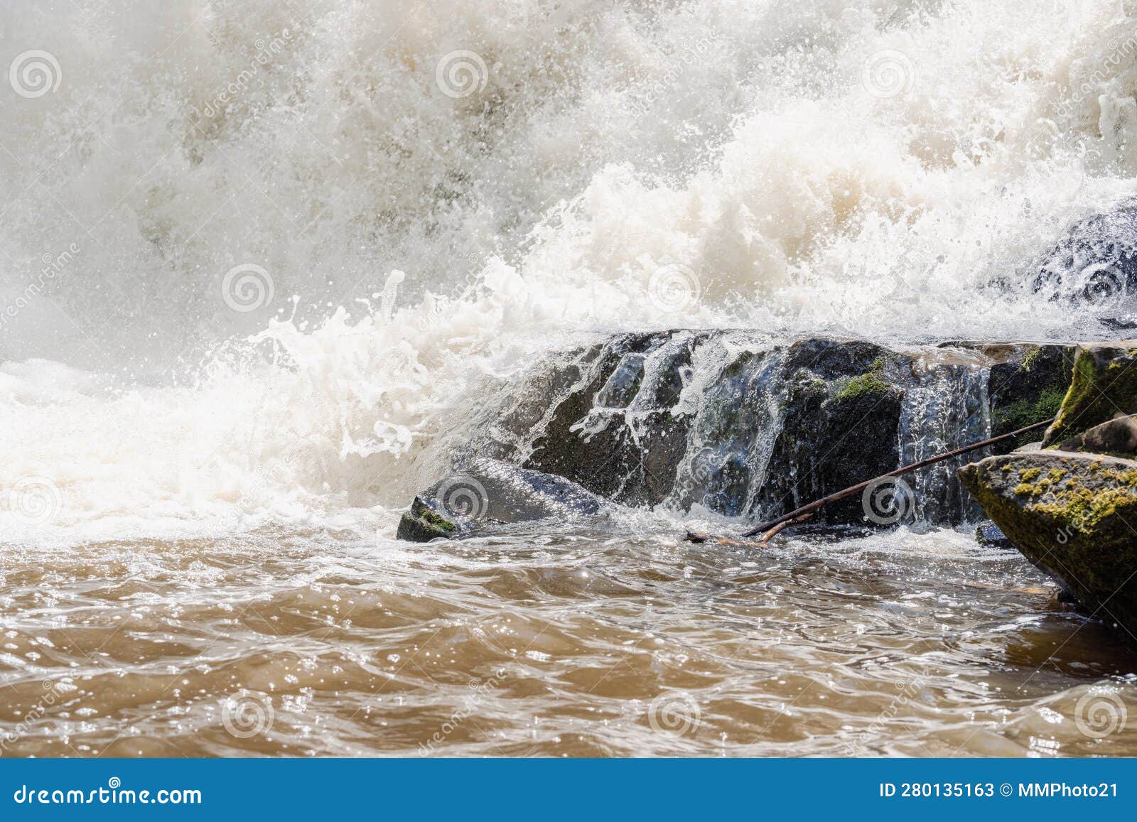 Rushing White Water Splashing Over Rocky Terrain Stock Image - Image of ...