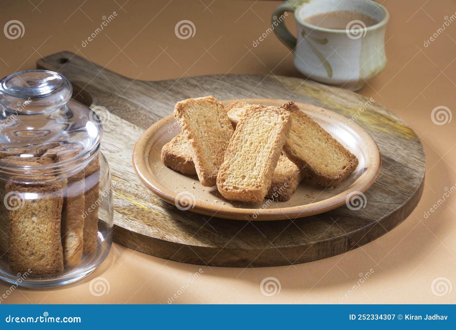 Rusk with rusk jar and tea stock image. Image of dessert - 252334307