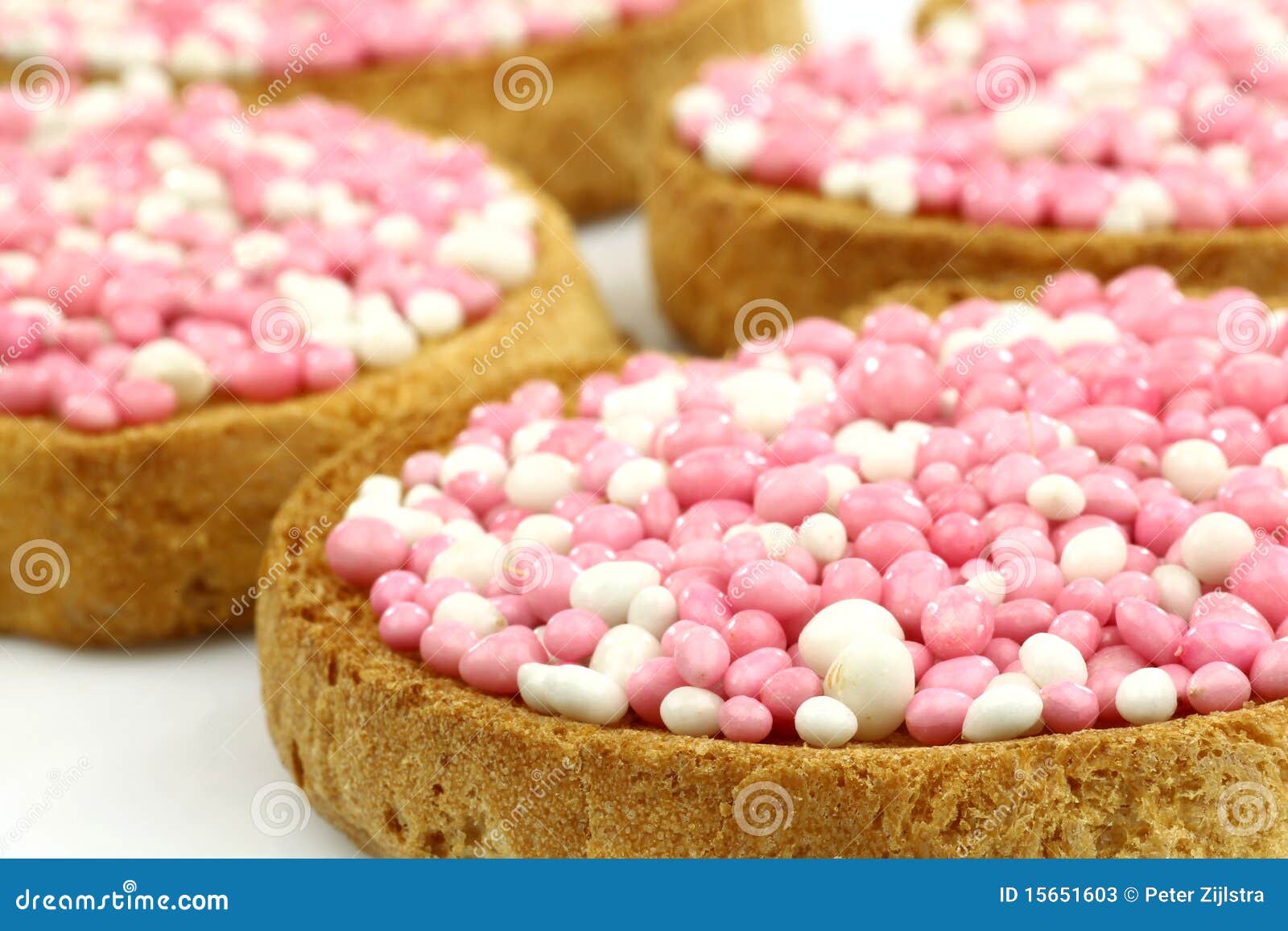 Rusks with White and Pink Anise Seed Sprinkles Stock Image - Image of ...