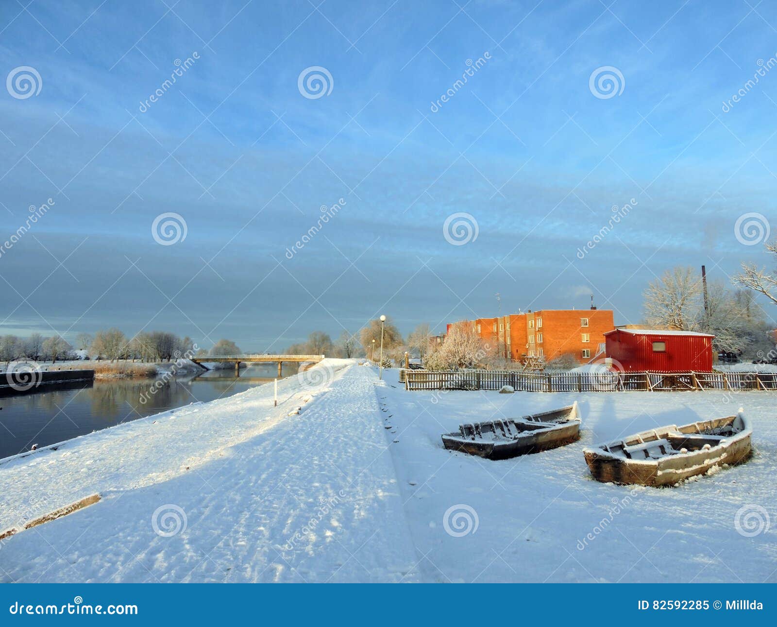 Rusne Town in Winter , Lithuania Stock Image - Image of boat, nature ...
