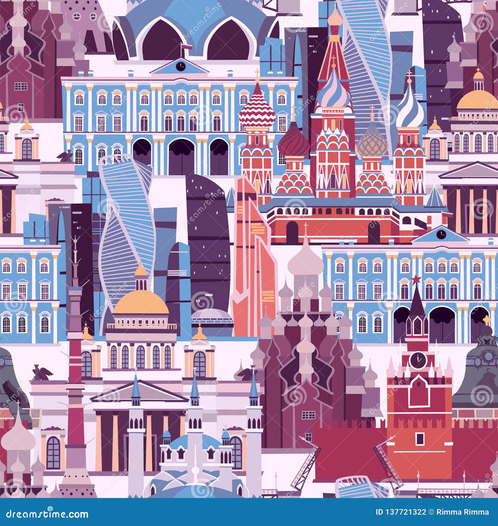 Russia Architecture Vector Pattern Seamless Background Stock Vector ...