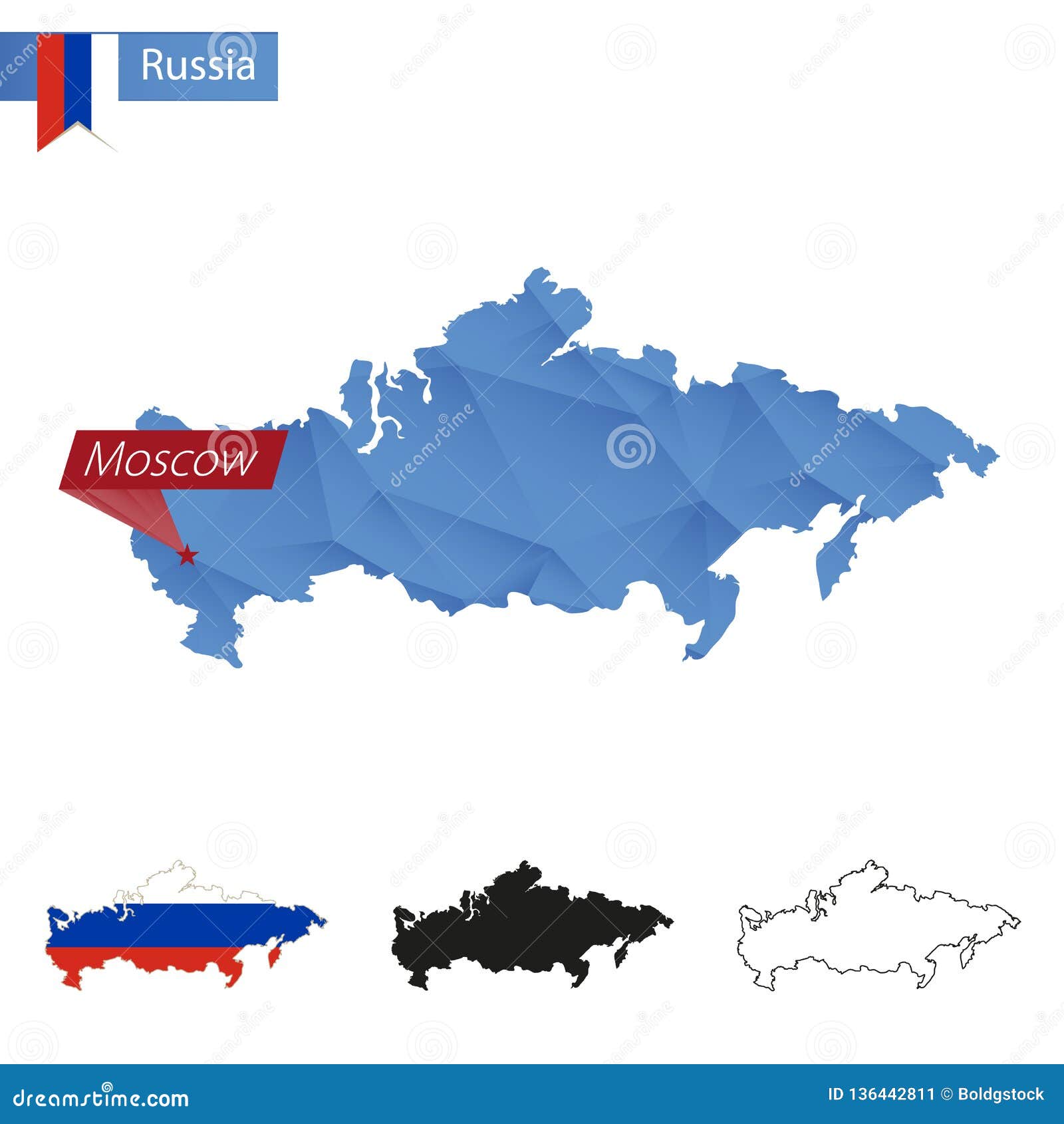 Russia Blue Low Poly Map with Capital Moscow Stock Vector ...