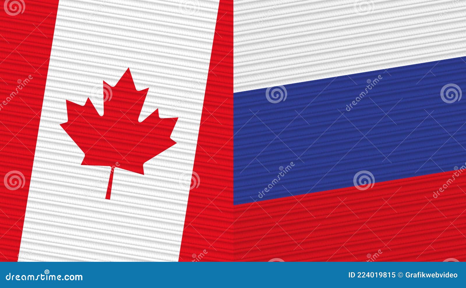 Russia and Canada Flags Together Fabric Texture Illustration Stock ...