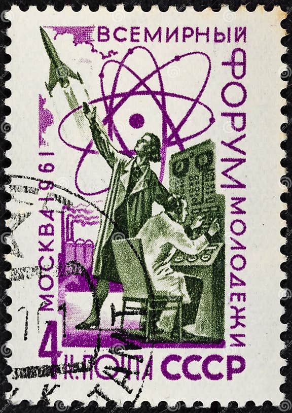 RUSSIA - CIRCA 1961: Stamp Printed by Russia, Shows Scientists at ...