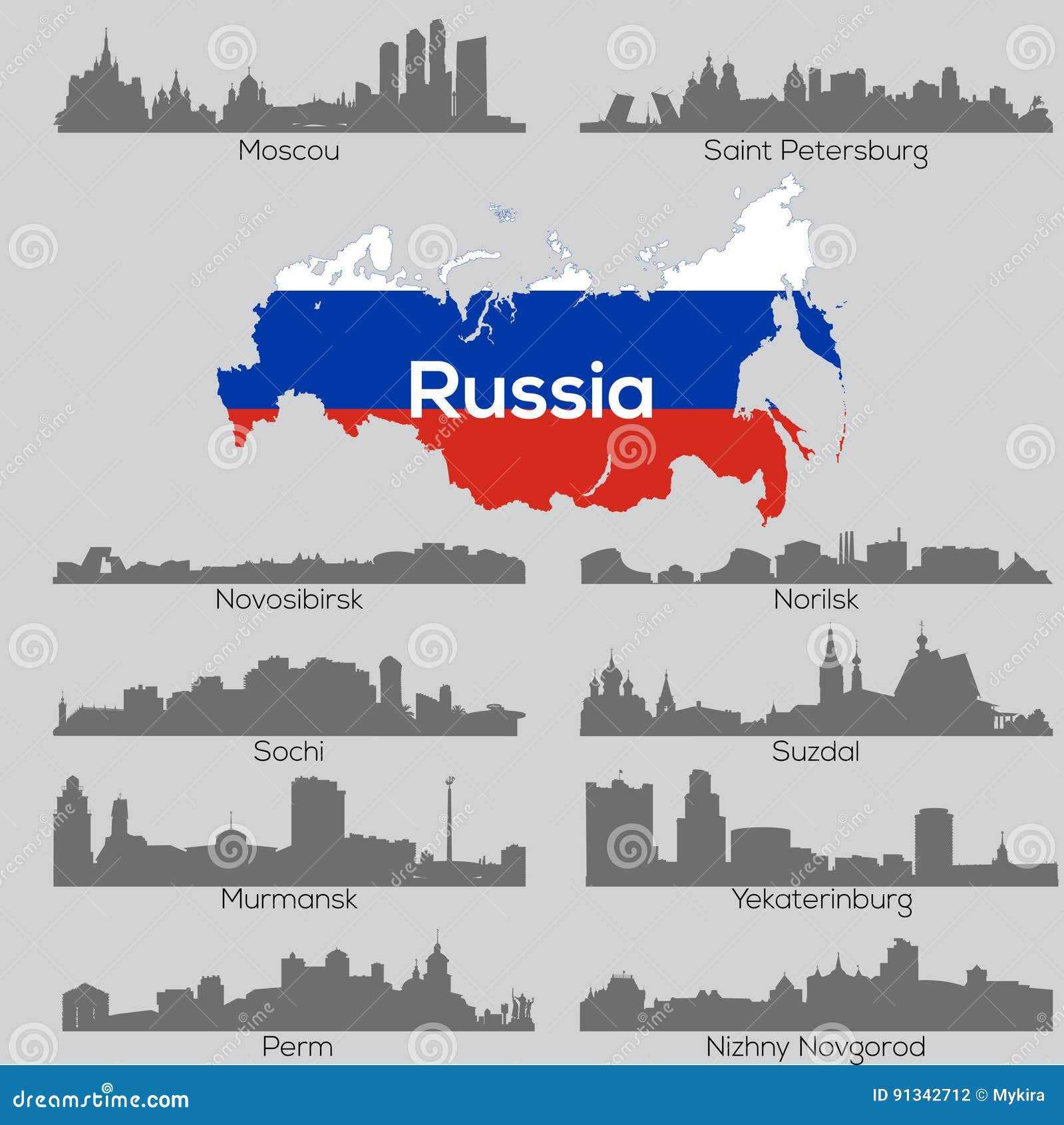 Russia cities skylines stock vector. Illustration of moscow - 91342712