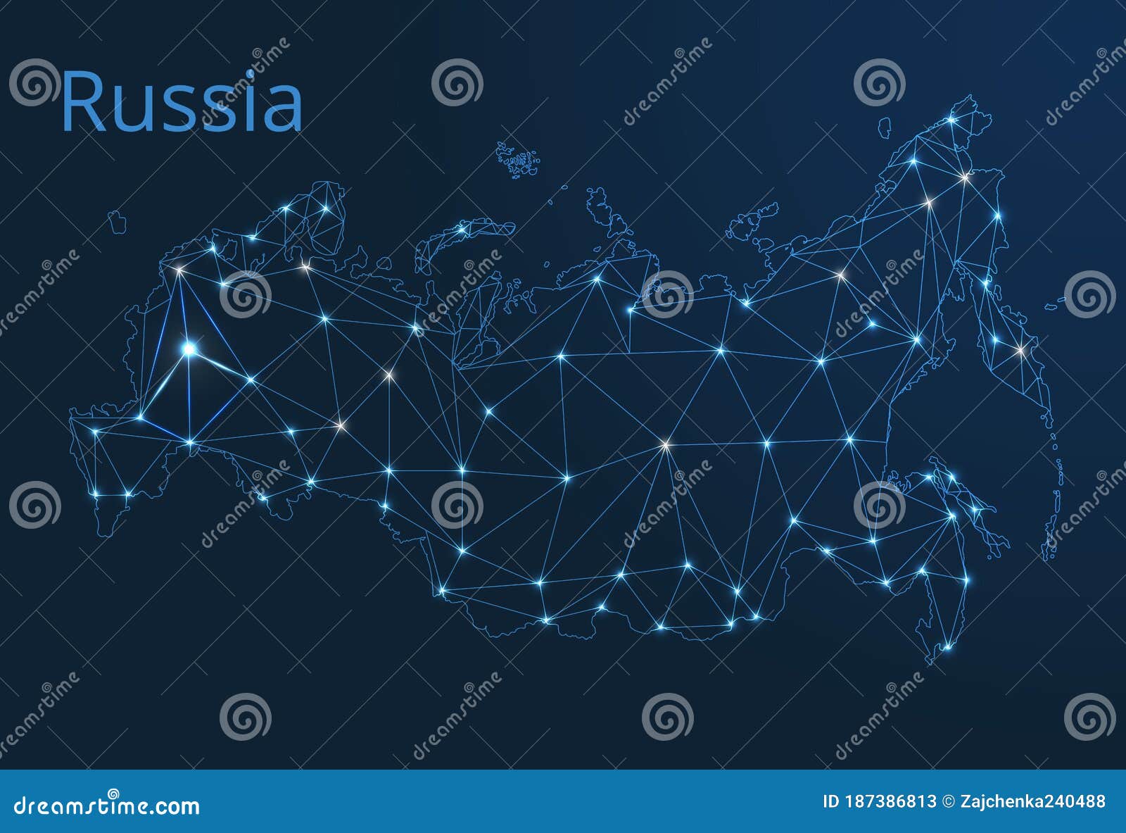Russia Communication Network Map. Vector Low Poly Image of a Global Map ...