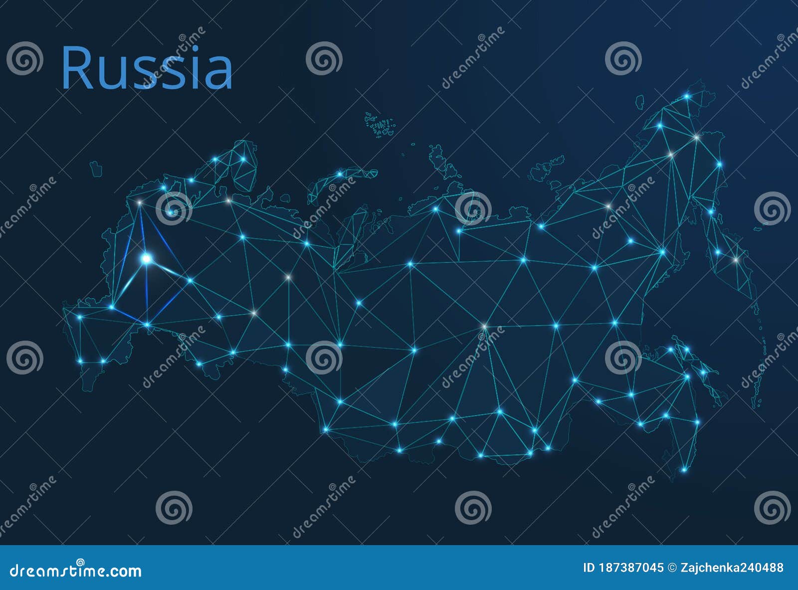 Russia Communication Network Map. Vector Low Poly Image of a Global Map ...