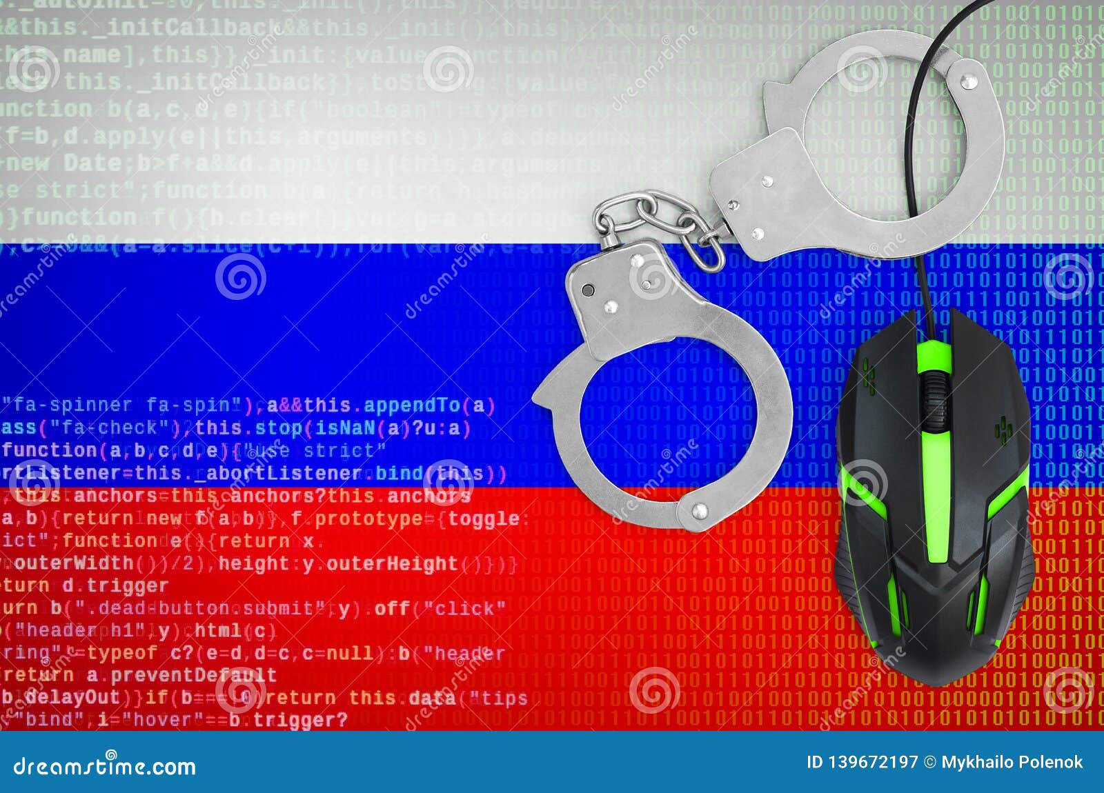 Russia Flag and Handcuffed Computer Mouse. Combating Computer Crime ...