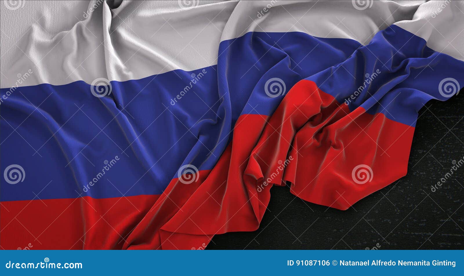 Russia Flag Wrinkled on Dark Background 3D Render Stock Illustration ...