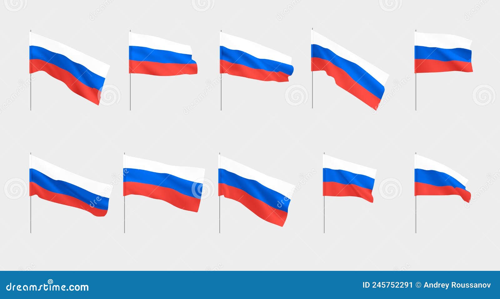Russia Flags. Set of National Realistic Flags of Russian Federation ...