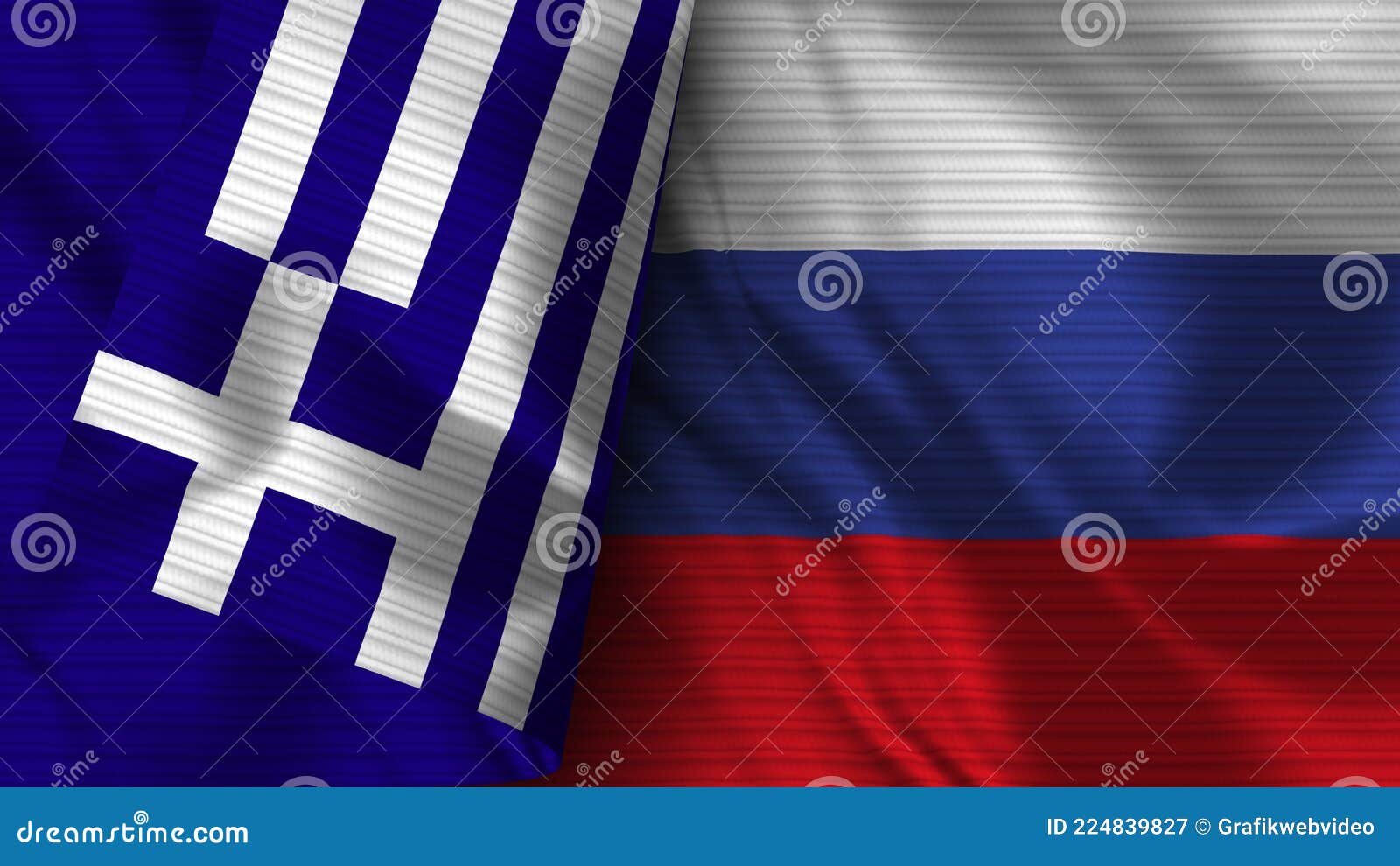 Russia and Greece Realistic Flag â€“ Fabric Texture Illustration Stock ...