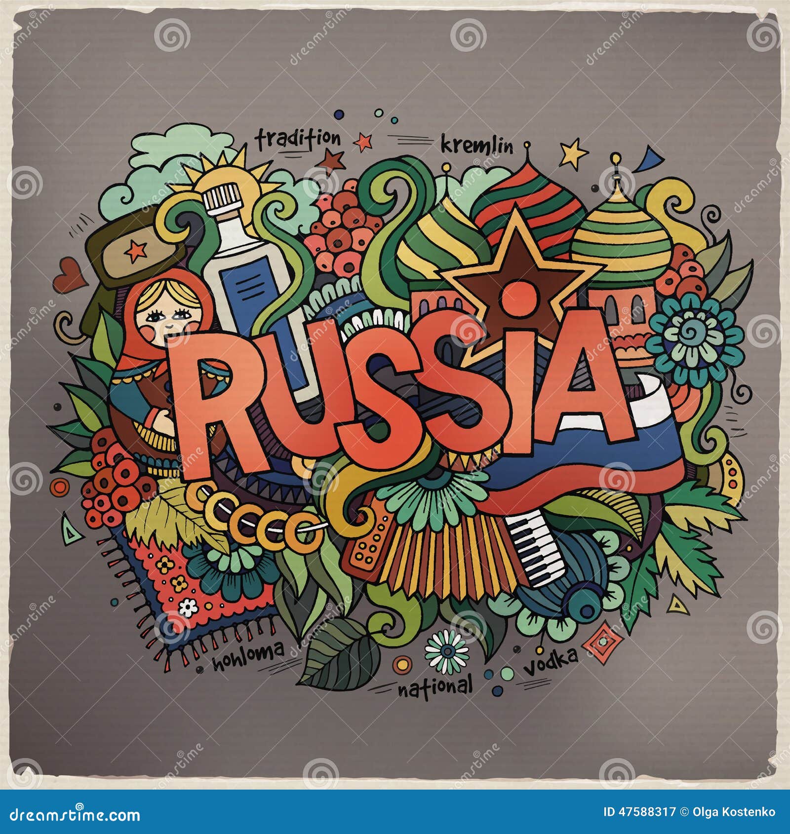 Russia Hand Lettering and Doodles Elements Stock Vector - Illustration ...