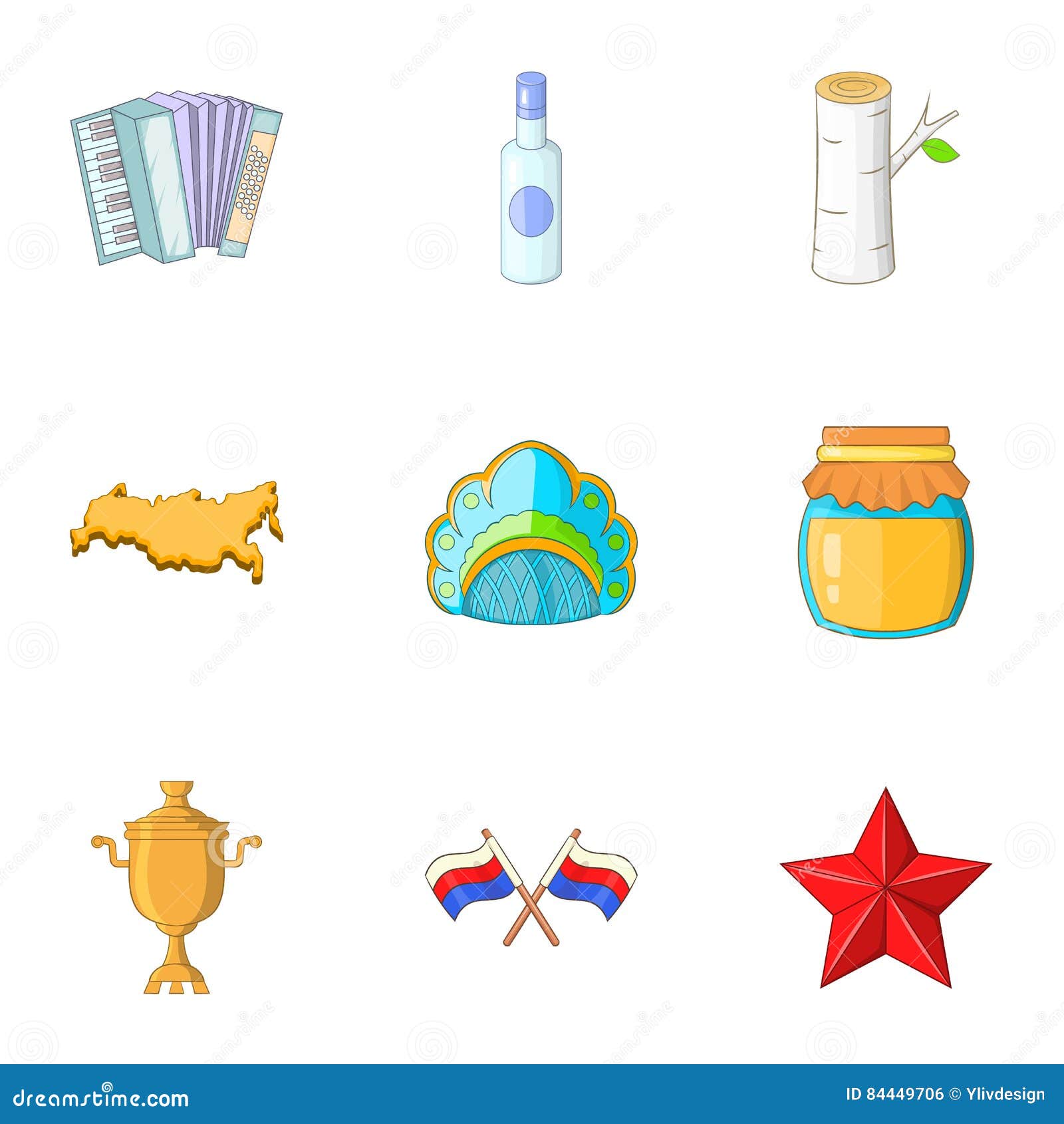 Russia Icons Set, Cartoon Style Stock Vector - Illustration of alcohol ...