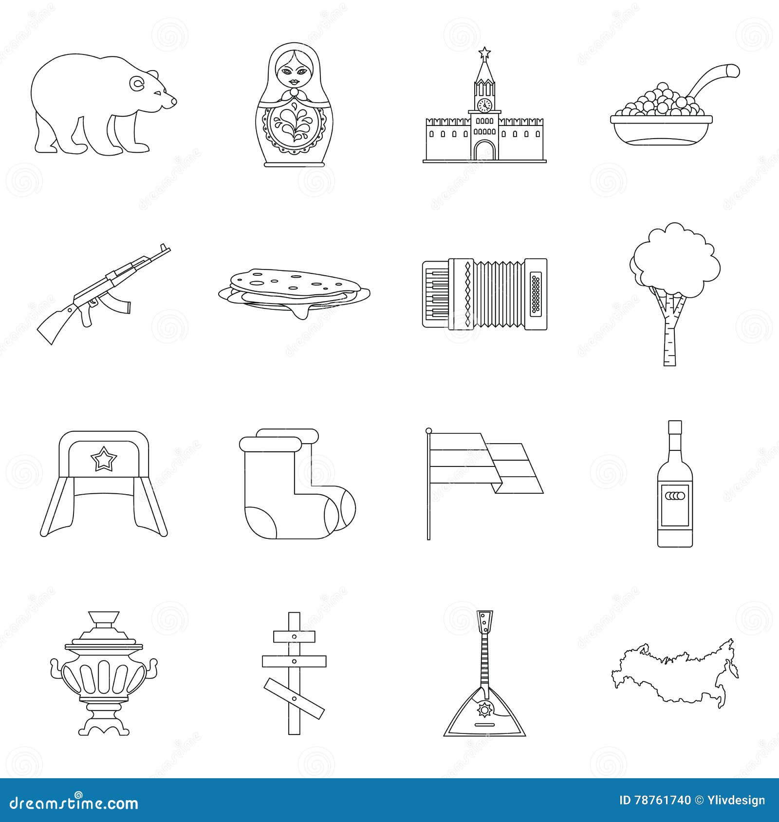 Russia Icons Set, Flat Cartoon Style Icon. Russian Symbol ...