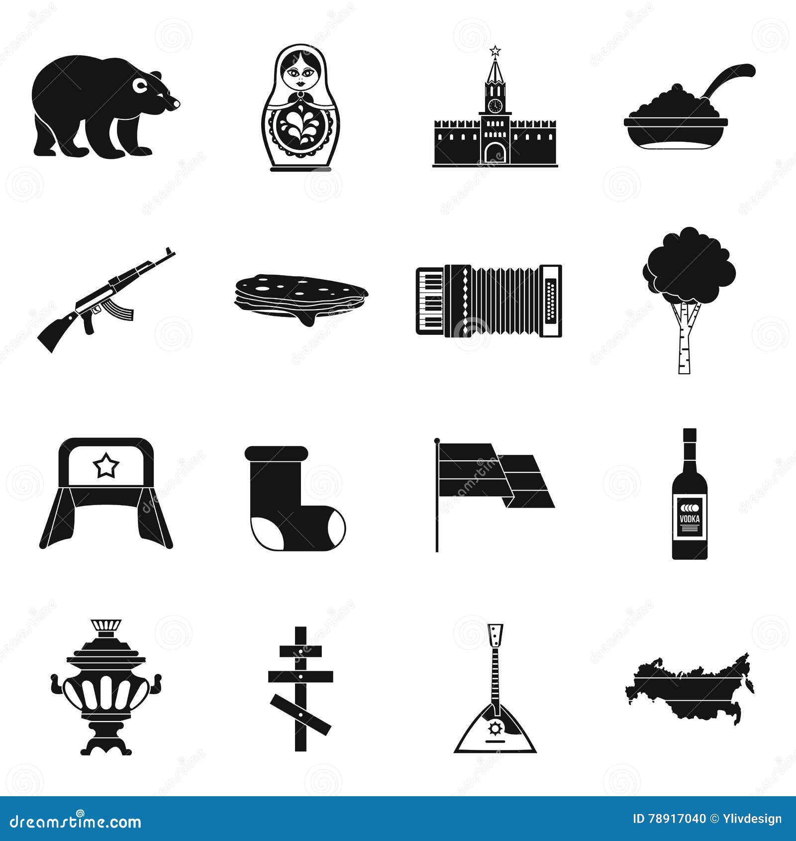 Russia Icons Set, Simple Style Stock Vector - Illustration of kremlin ...