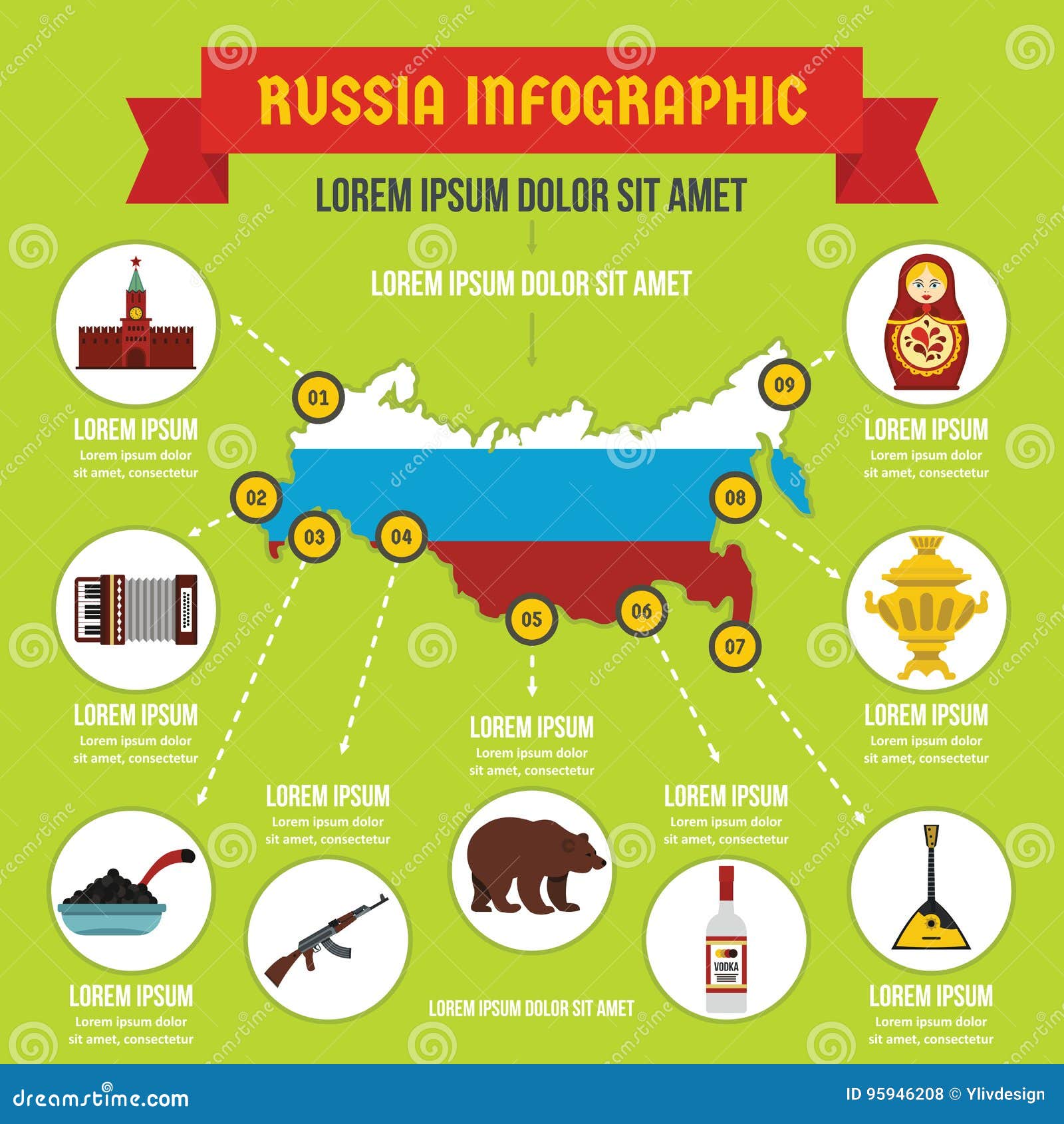 Russia Infographic Concept, Flat Style Stock Vector - Illustration of ...