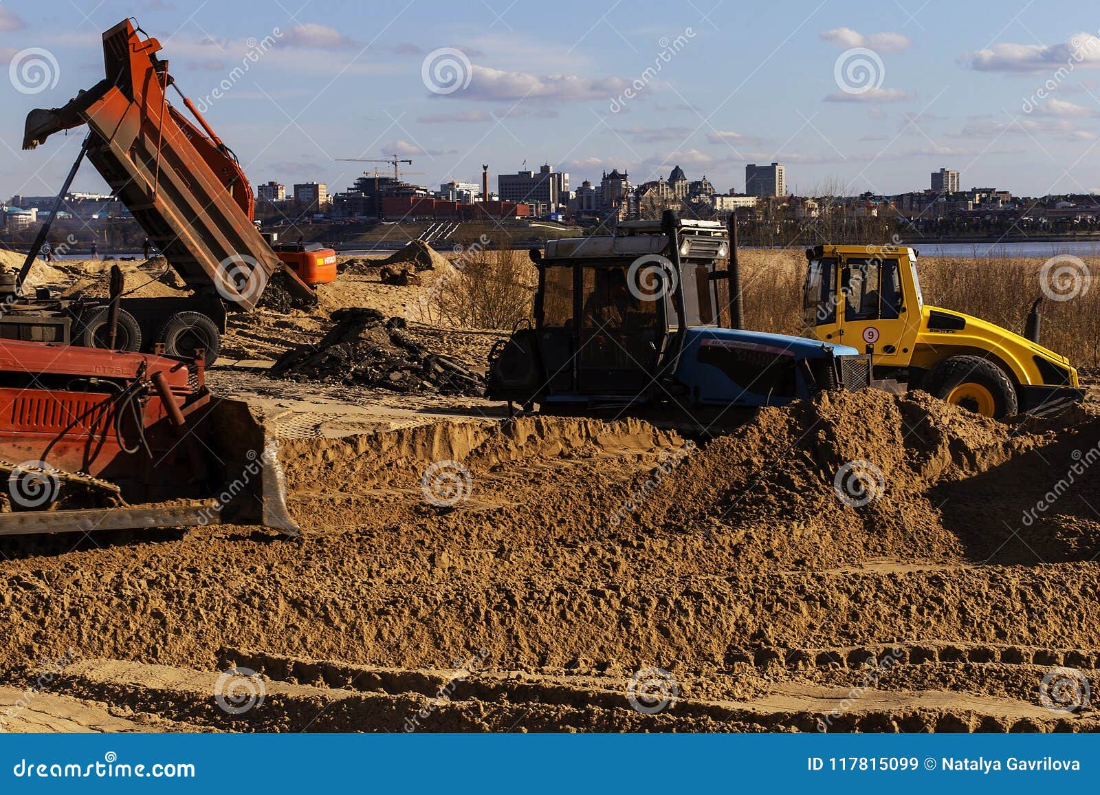 Russia, Kazan, May 1, 2018, Construction Works, Tractor and Elevator ...