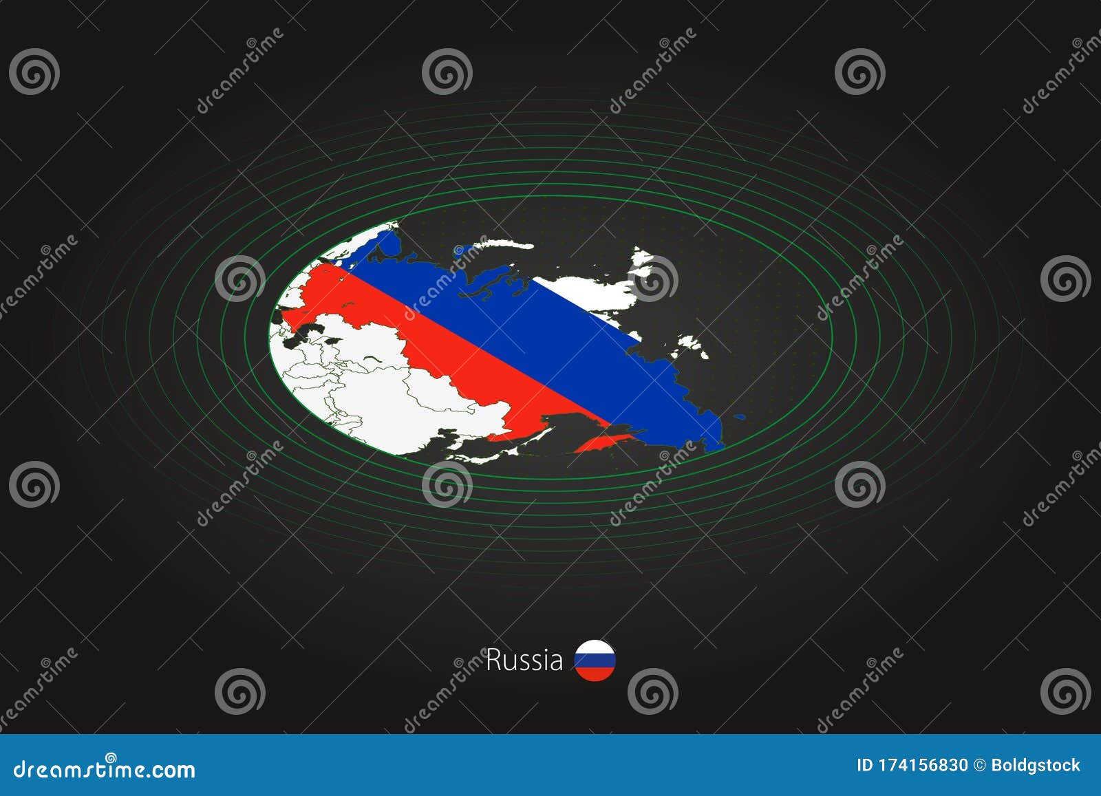 Russia Map in Dark Color, Oval Map with Neighboring Countries Stock ...