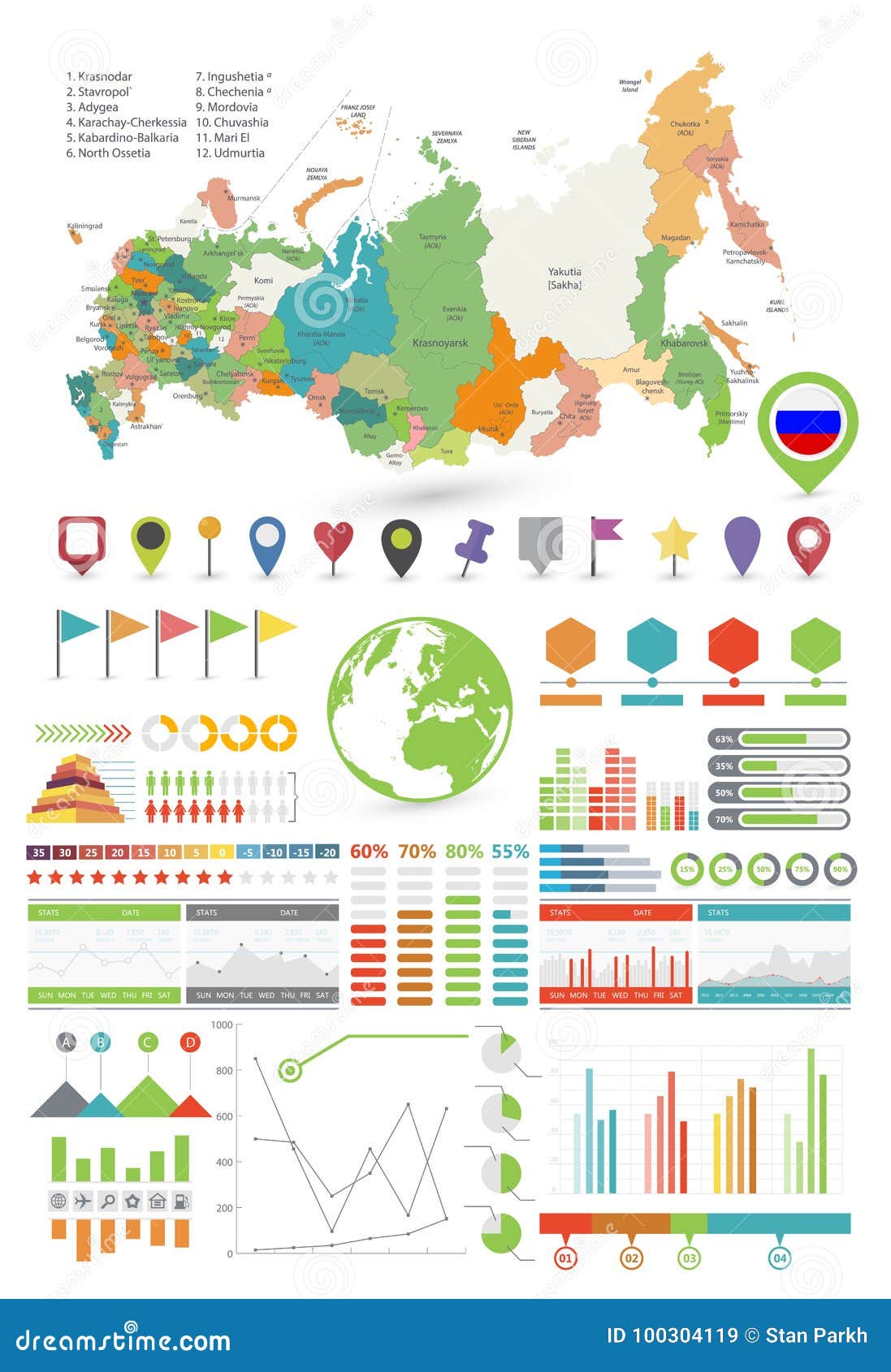 Russia Map and Infographics Design Elements Stock Vector - Illustration ...