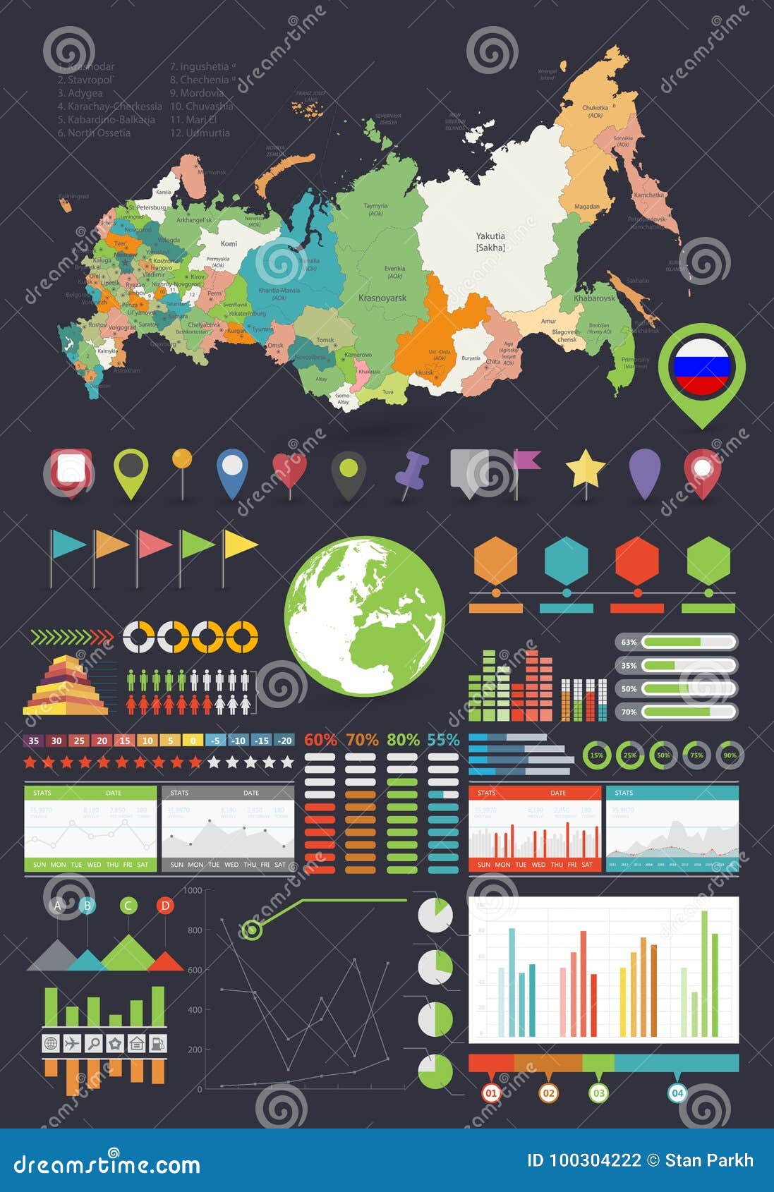 Russia Map and Infographics Design Elements Stock Vector - Illustration ...