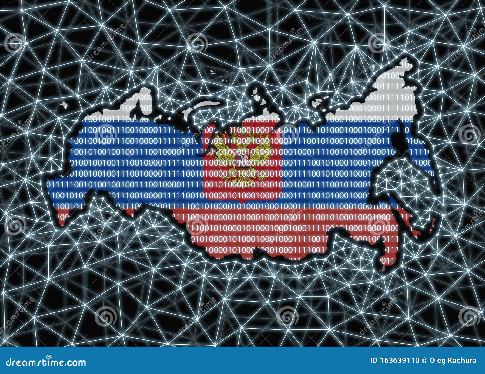 Russia Map Silhouette Made of Binary Code on a Black Background with ...