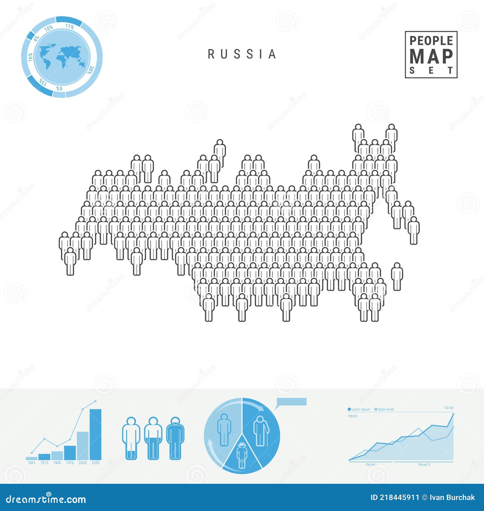 Russia People Icon Map. Stylized Vector Silhouette of Russia ...