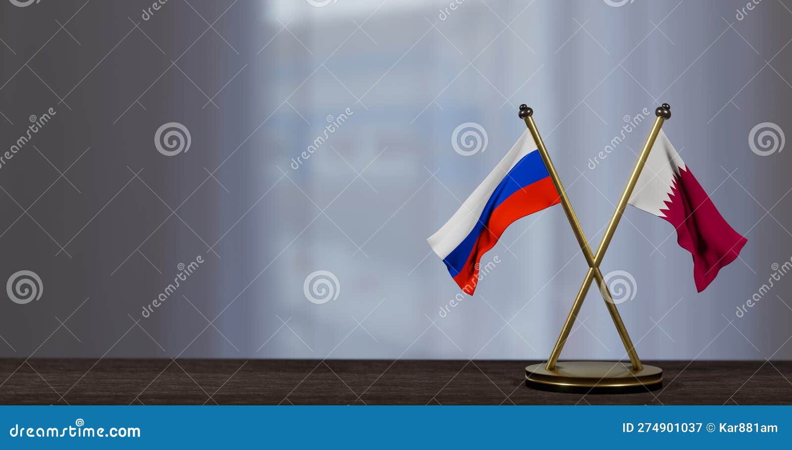 Russia and Qatar Flags on Table. Negotiation between Qatar and Russia ...