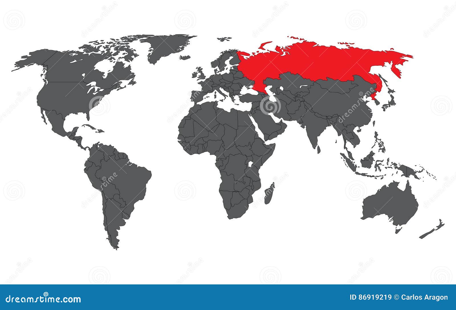 Russia Red on Gray World Map Stock Illustration - Illustration of ...