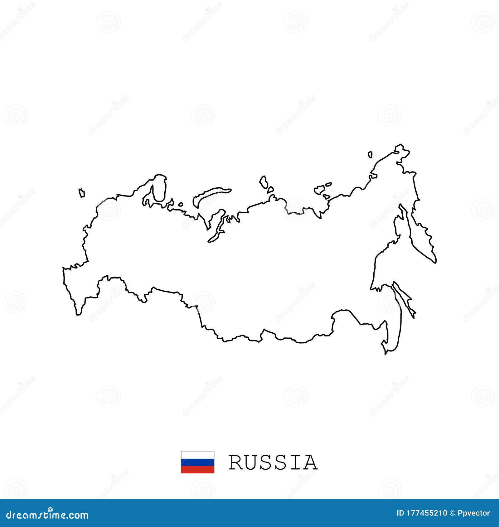 Russia, Russian Federation Map Line, Linear Thin Vector. Russia ...