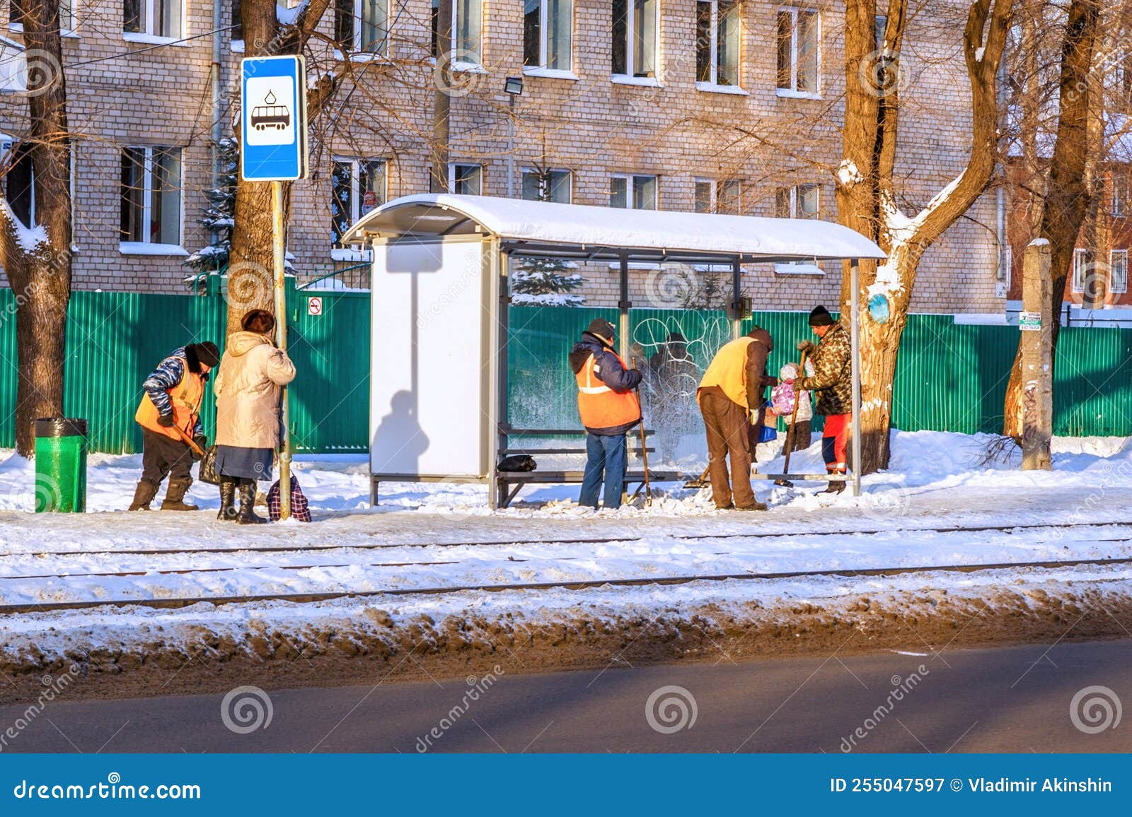 Clearing the Tram Stop from Ice Editorial Photography - Image of safety ...