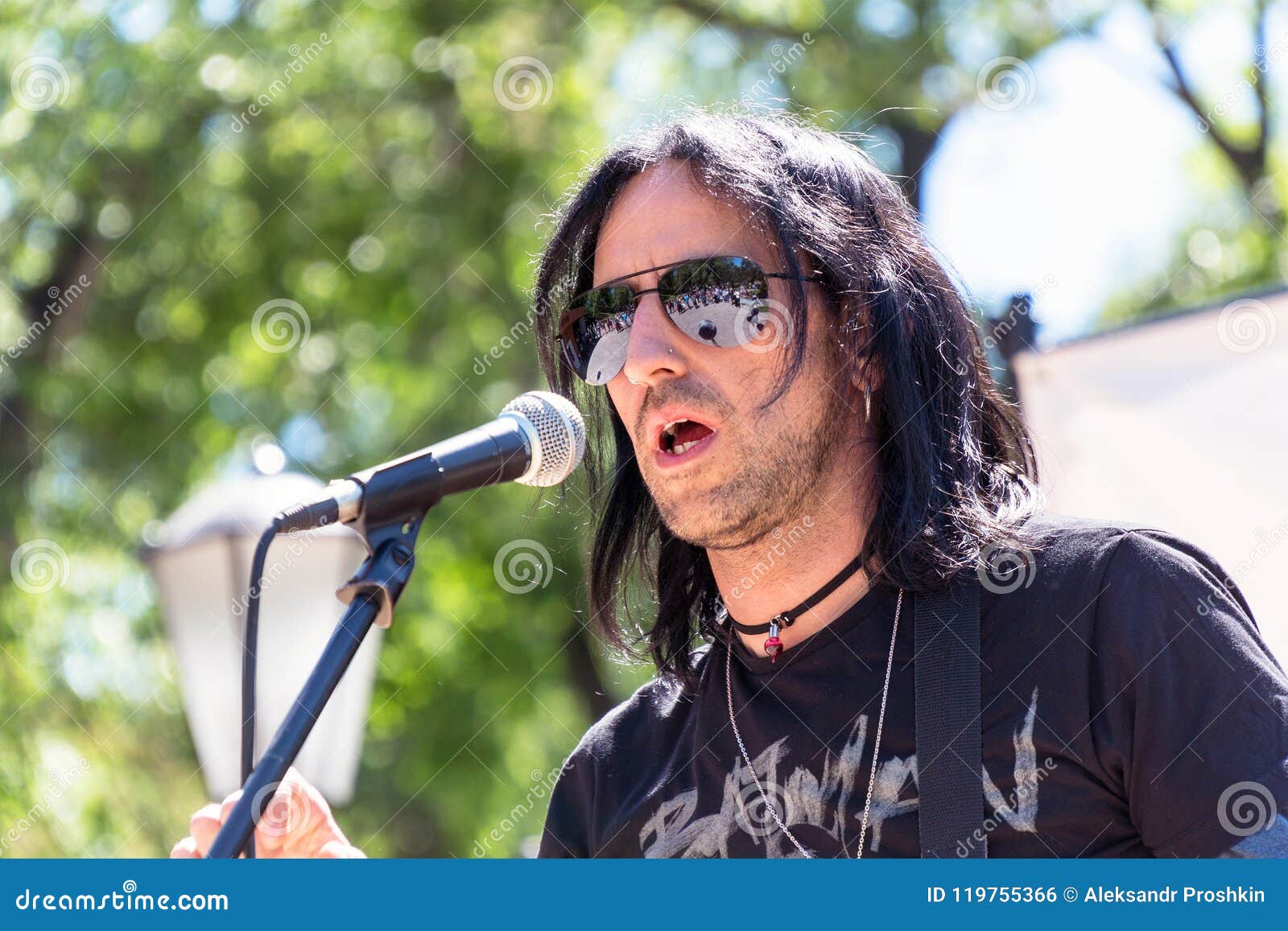 Unknown Singer Sings into the Microphone in the Park Editorial Photo ...