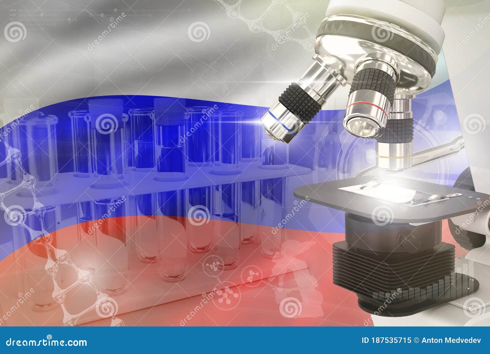 Russia Science Development Digital Background - Microscope on Flag ...