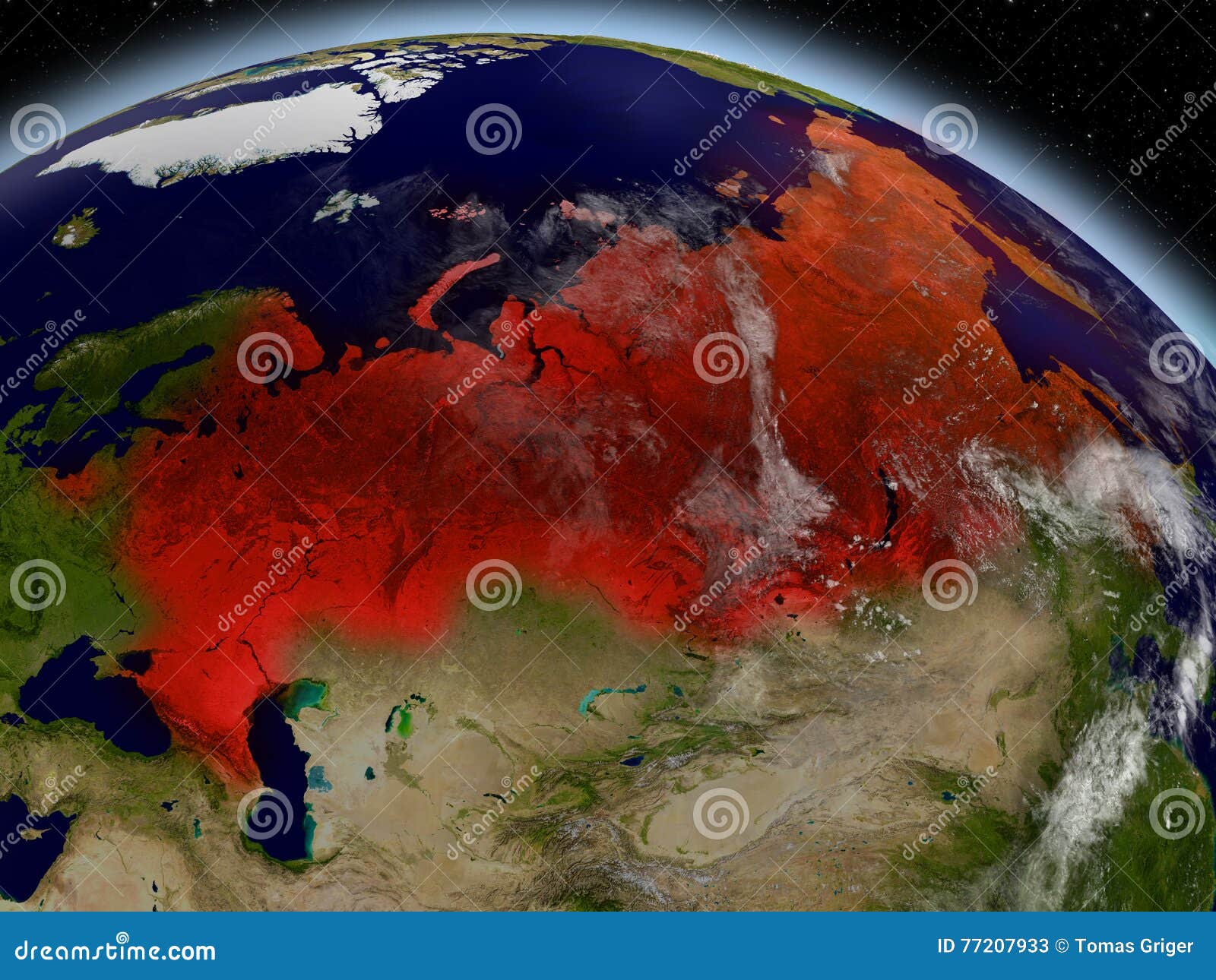 Russia from Space Highlighted in Red Stock Illustration - Illustration ...