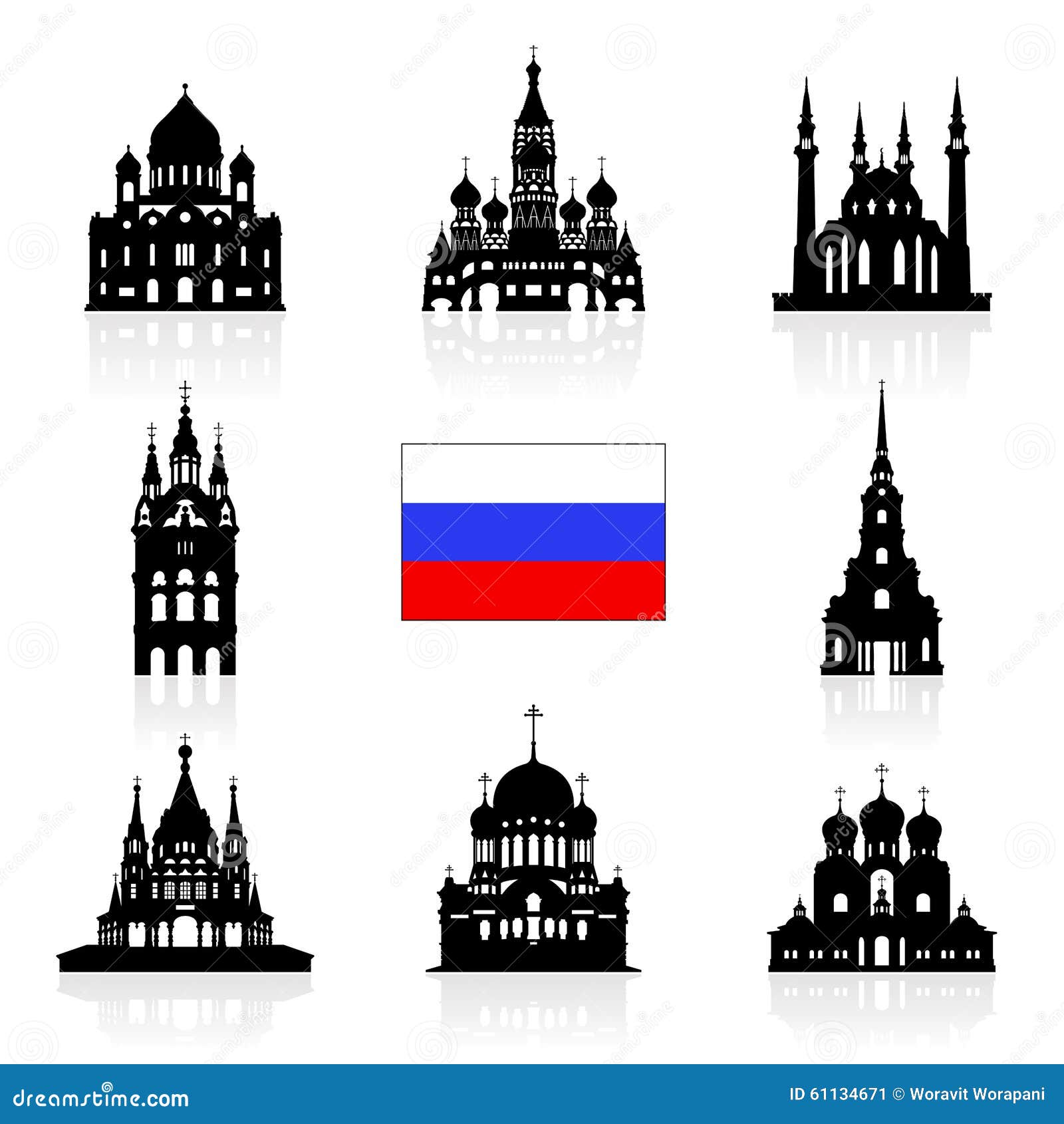 Russia Travel Landmarks. stock vector. Illustration of dome - 61134671