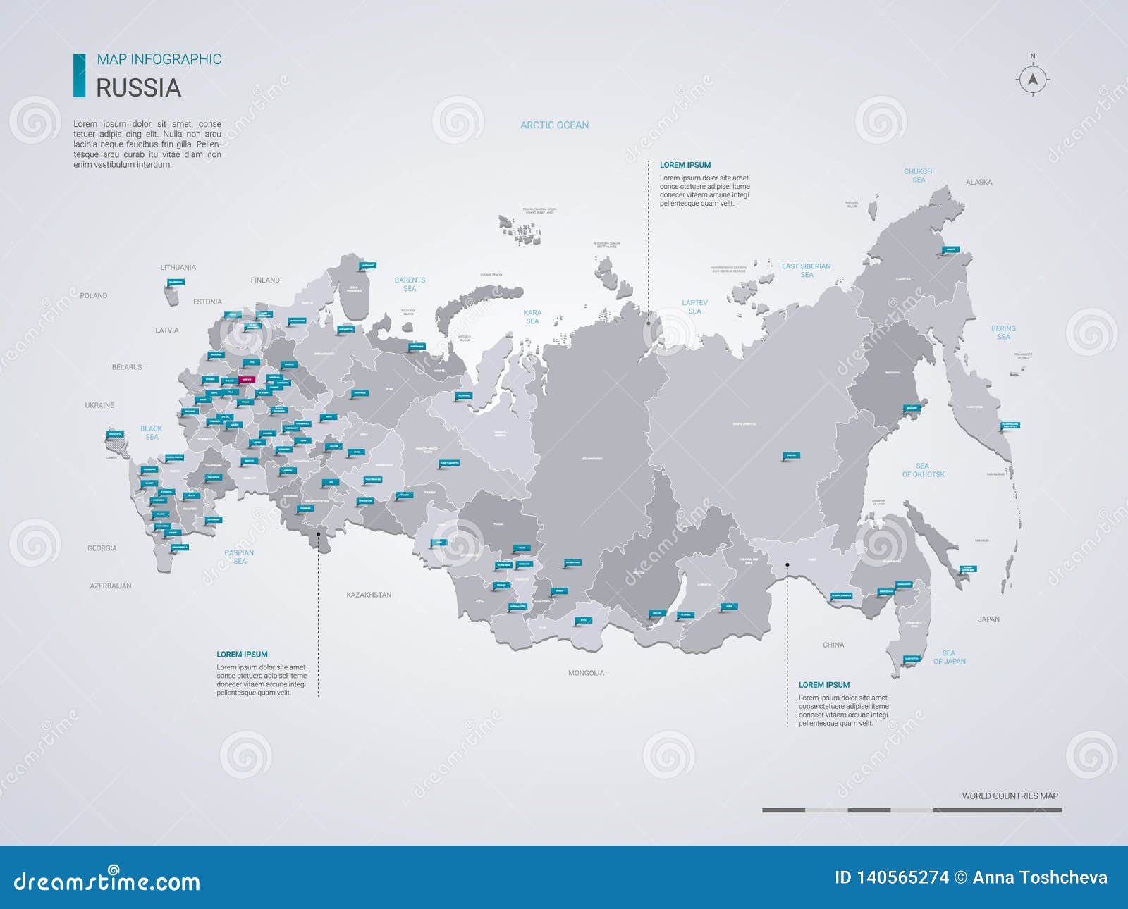 Russia Vector Map with Infographic Elements, Pointer Marks Stock Vector ...