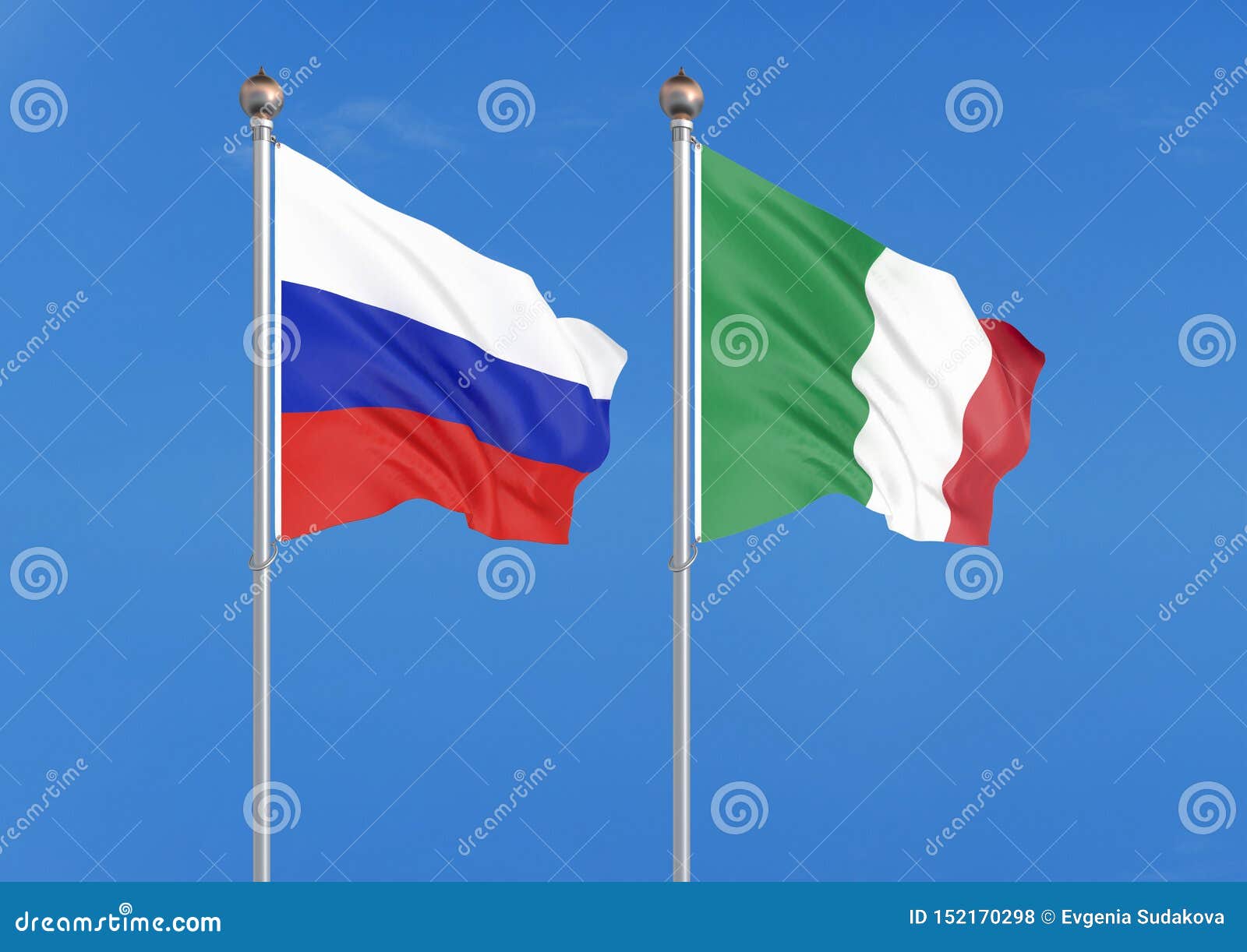 Russia Vs Italy. Thick Colored Silky Flags of Russia and Italy. 3D ...