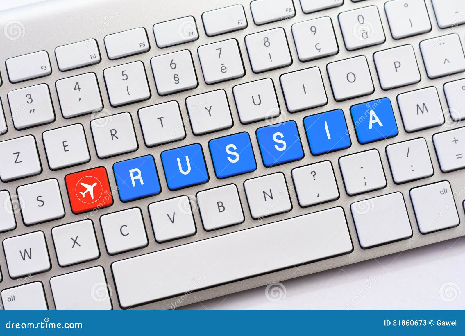 RUSSIA Writing on White Keyboard with a Aircraft Sketch Stock Image ...