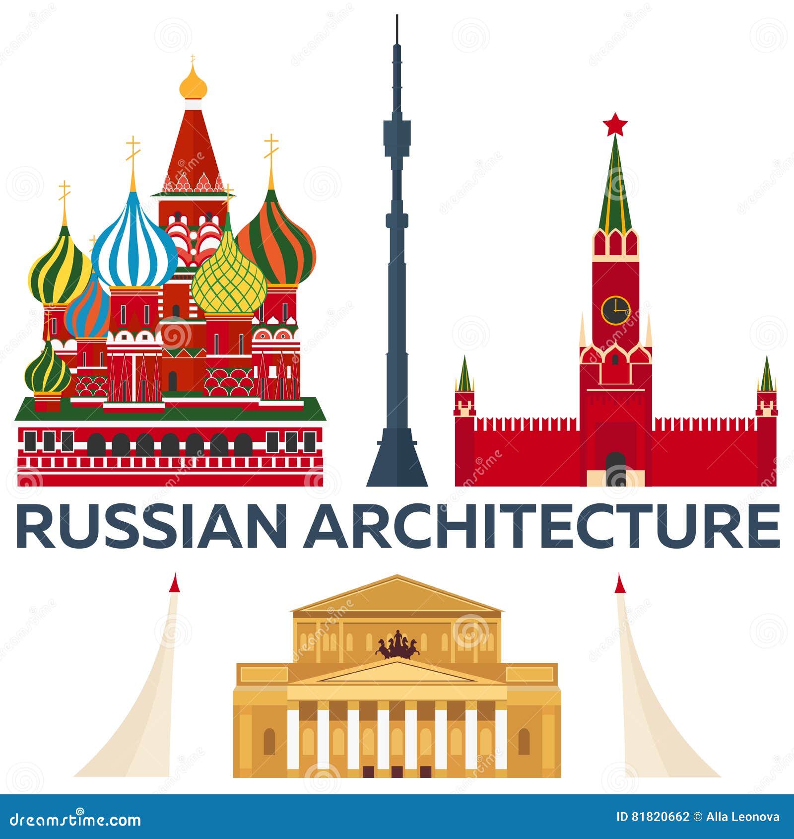Russian Architecture. Modern Flat Design. St. Basil`s Cathedral ...