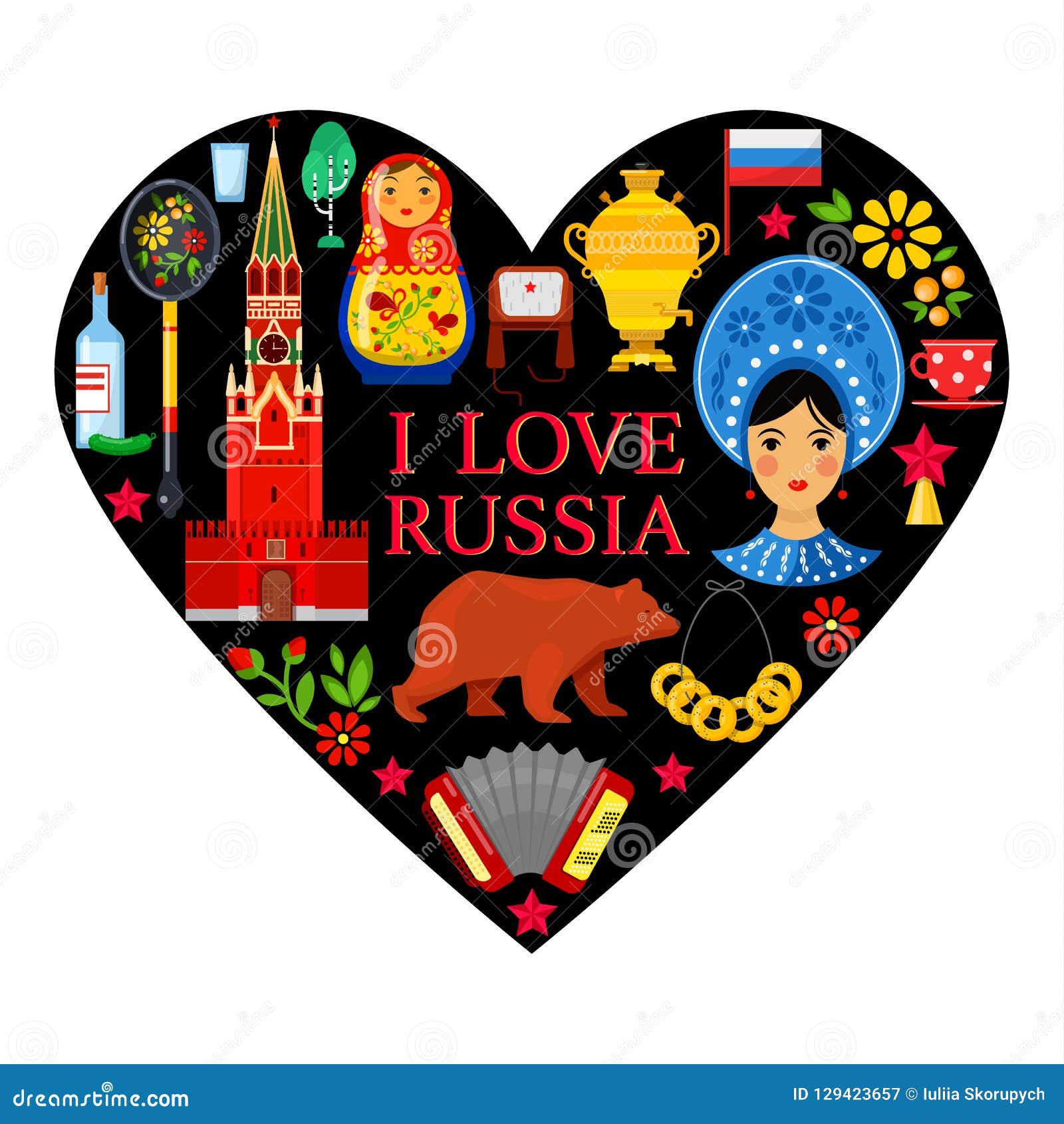 Russian Attributes in Shape of Heart Stock Vector - Illustration of ...