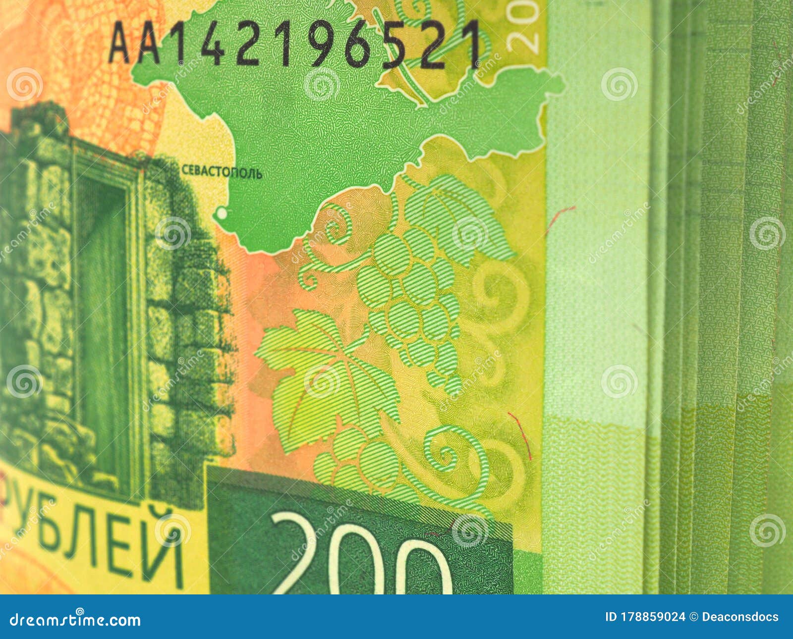 Russian Banknote of 200 Rubles. the Banknote Depicts a Map of Crimea ...