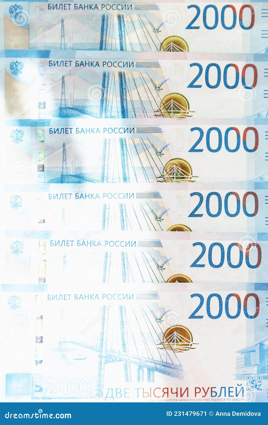 Russian Banknotes of 2000 Rubles. Top View. Selective Focus, Flare ...
