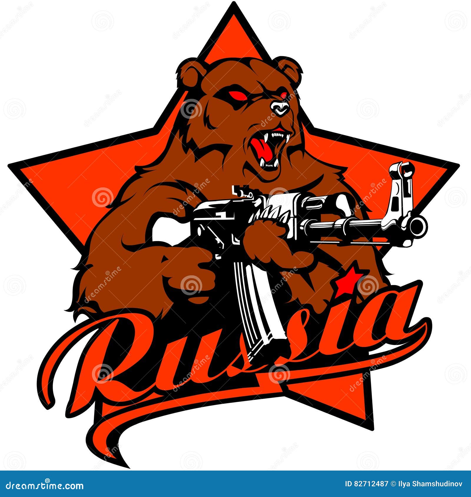 Russian Kalashnikov Assault Rifle With A Flag In The Smoke Cartoon ...