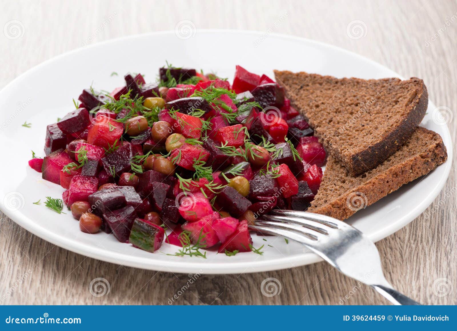 Russian Beetroot Salad with Bread - Vinaigrette, Close-up Stock Image ...