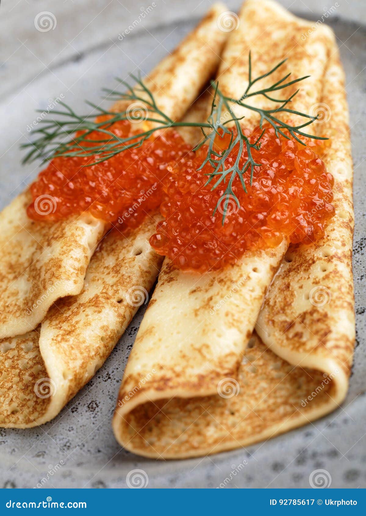 Russian Blinis with Red Caviar on a Gray Plate Closeup Stock Image ...