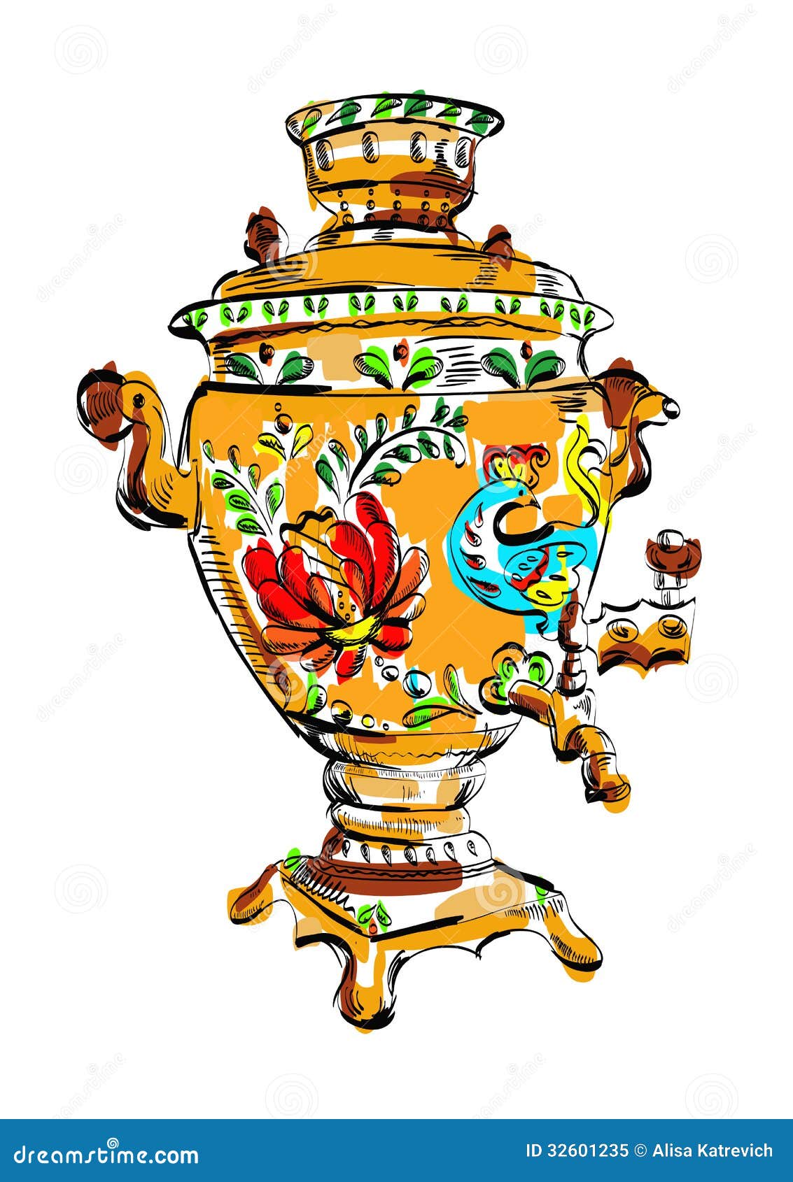 Russian Colorful Samovar, Vector, Tea Stock Vector - Illustration of ...