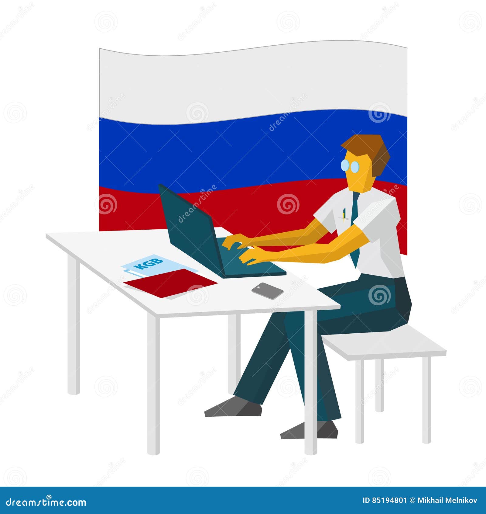Russian Computer Hacker Working with Laptop Stock Vector - Illustration ...